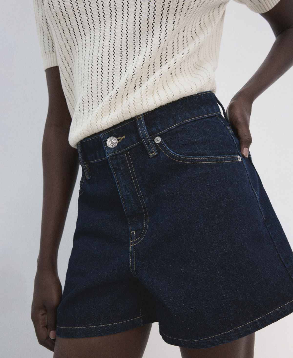Click here for Mango Womens Straight Mid-Rise Denim Shorts - Open... prices