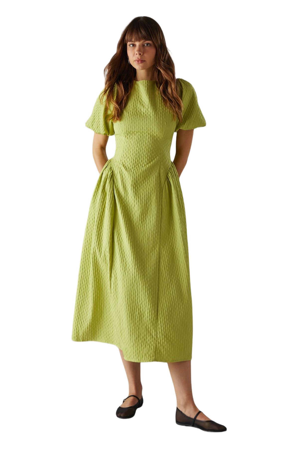 Click here for Warehouse Womens Seersucker Puff Sleeve Midi Dress... prices