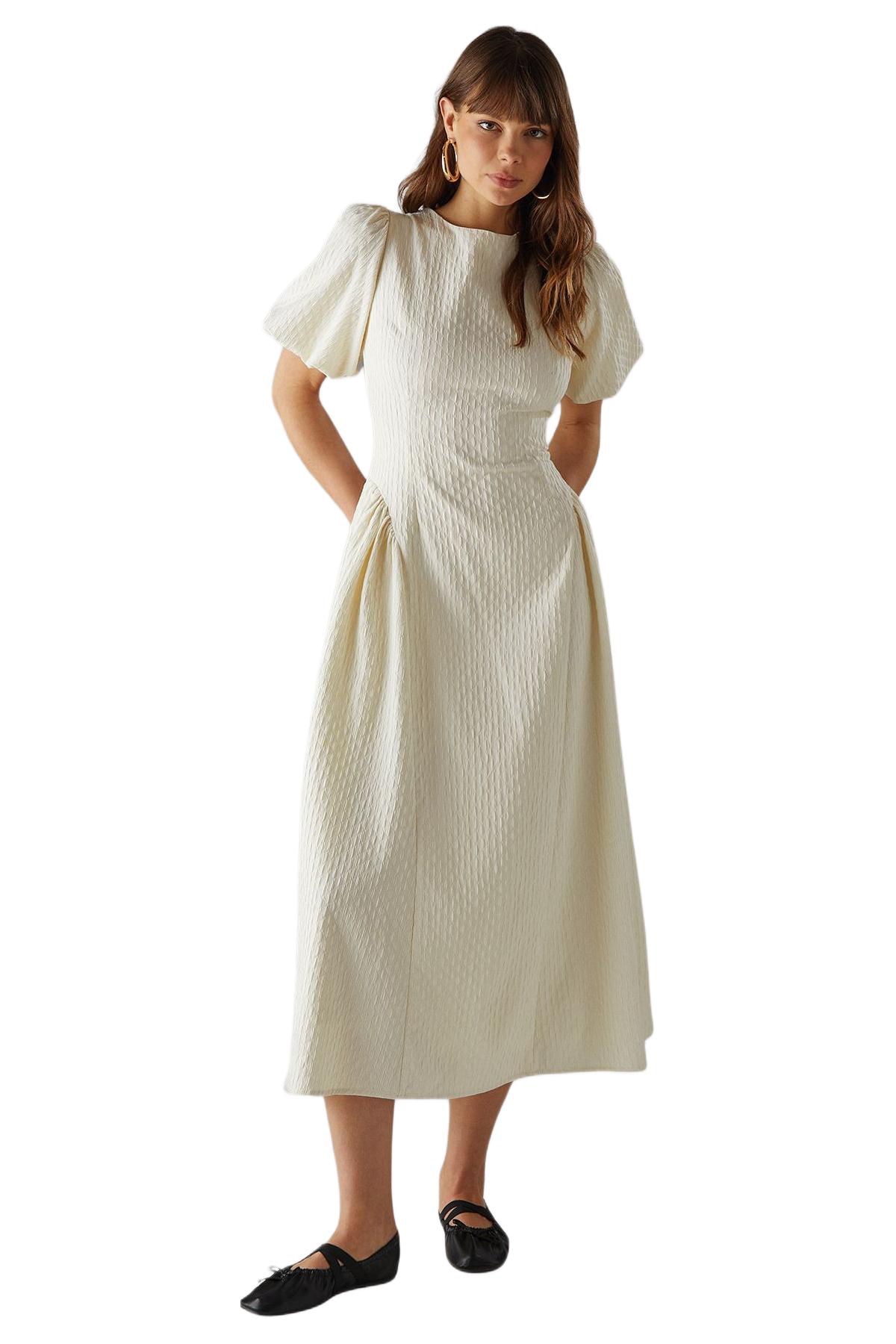 Click here for Warehouse Womens Seersucker Puff Sleeve Midi Dress... prices