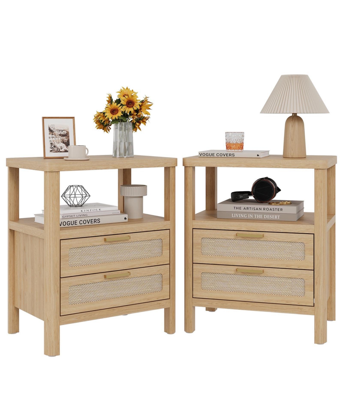 Click here for gaomon Home Nightstands Set of 2  Wood Rattan Beds... prices