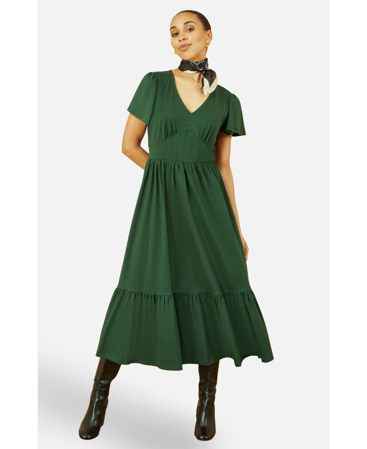 Click here for Yumi Womens Butterfly Print Dip Hem Midi Wrap Dres... prices