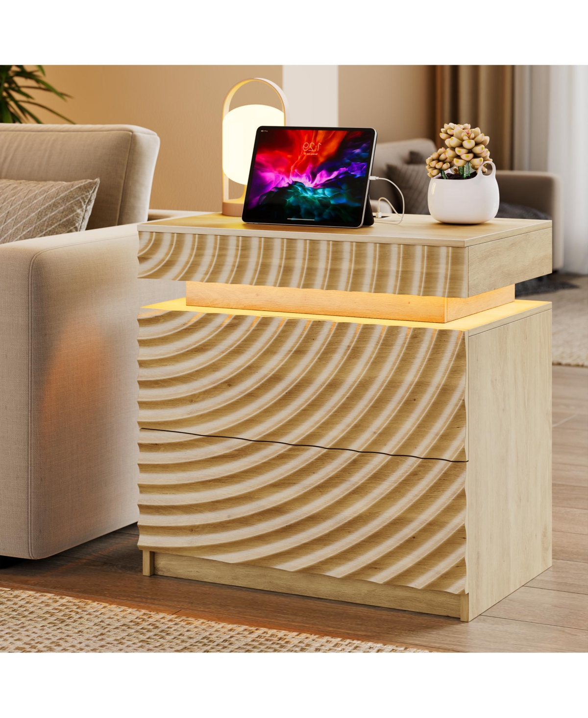 Click here for Vlrska 23.6-Inch Wide 2-Drawer Nightstand with Hid... prices