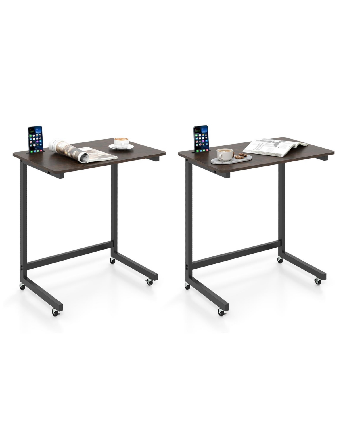Click here for Gymax 2PCS C-shaped End Table w/Wheels Built-in Ph... prices