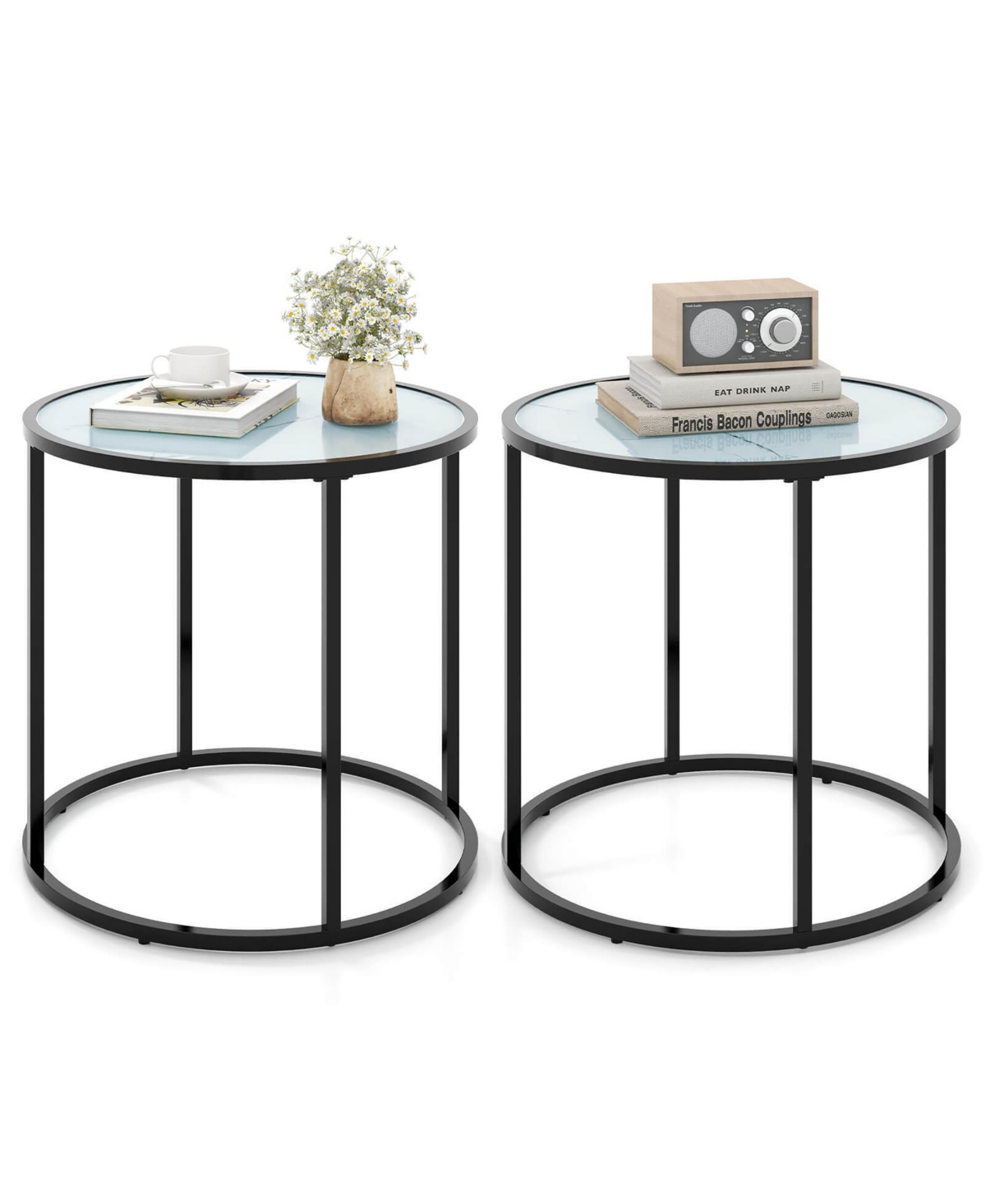 Click here for Gymax 2PCS Glass End Table 20 Round Side Table Met... prices