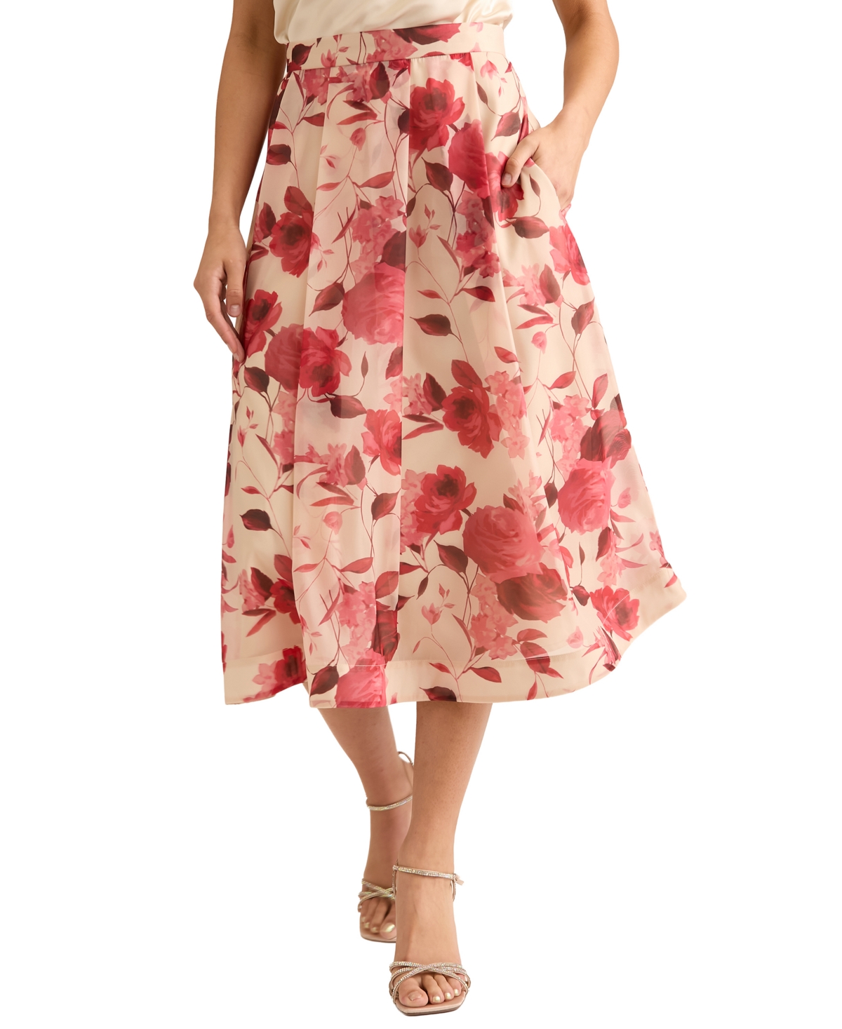 Click here for Muse Womens A-Line Midi Skirt - Champagne prices