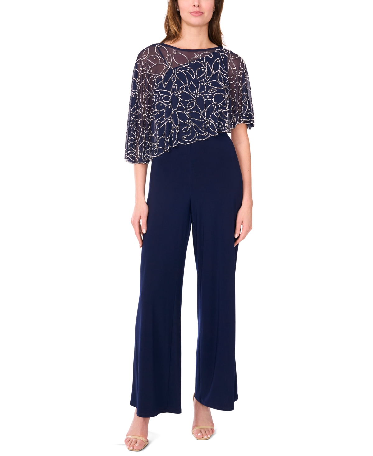 Click here for Msk Petite Polyester-Blend Crewneck Jumpsuit - Nav... prices