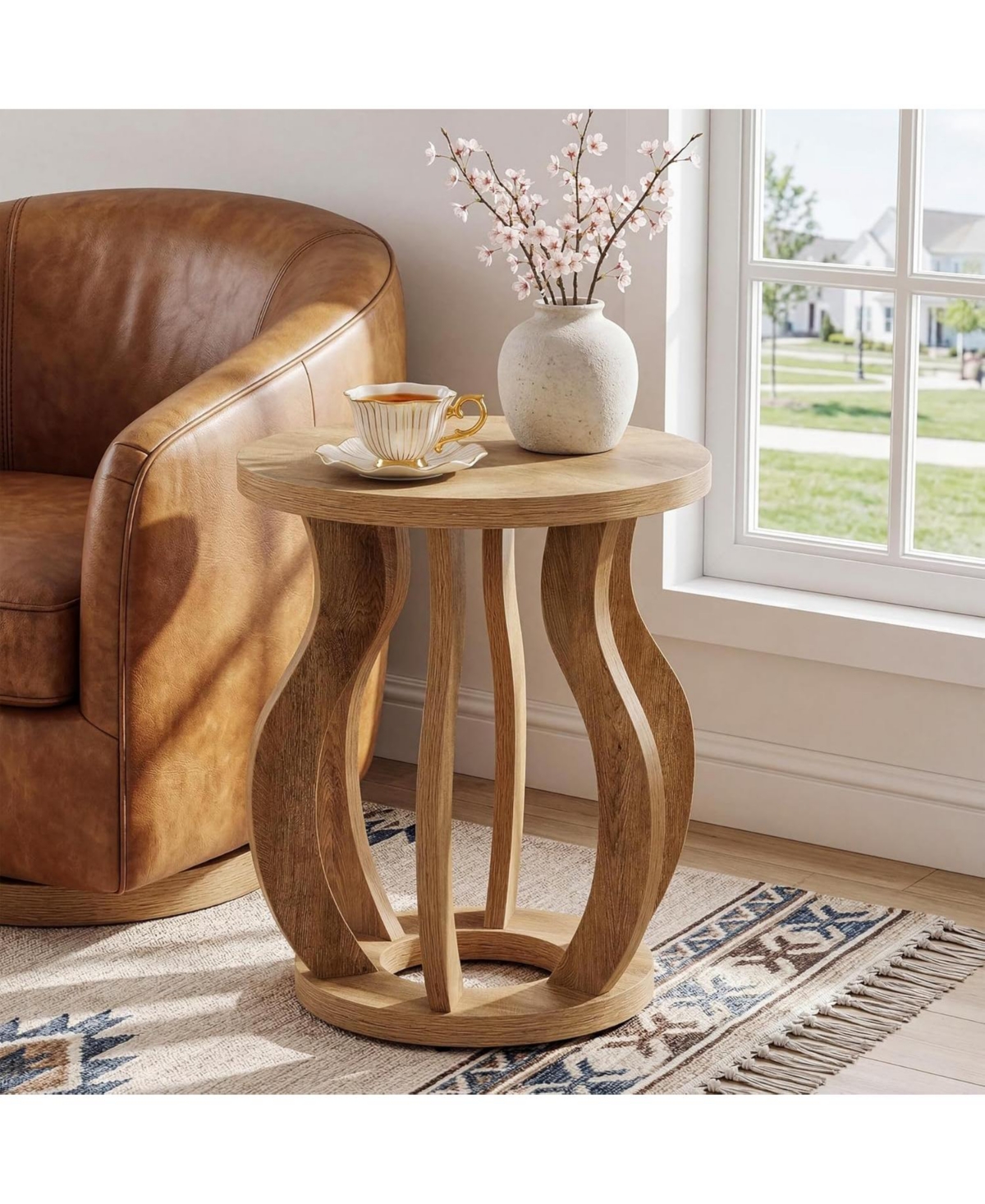 Click here for Tribesigns Round End Side Table: Farmhouse Wooden... prices