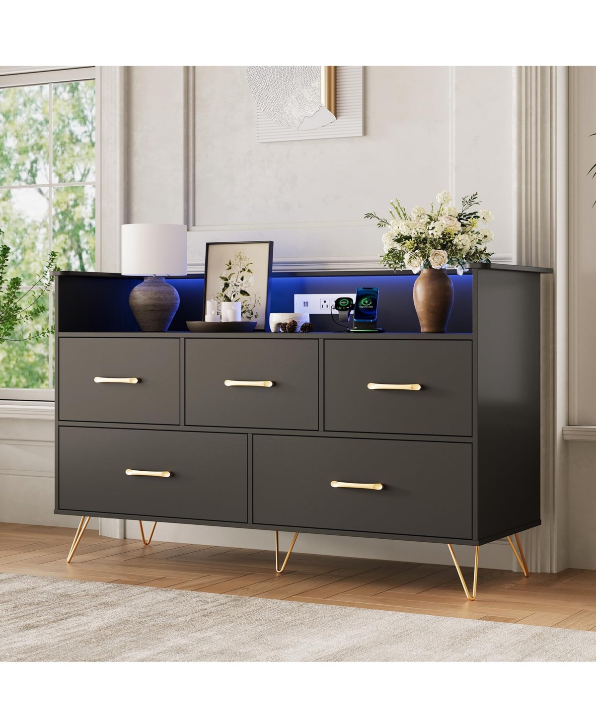 Click here for gaomon 47 5 Drawer Dresser with Led Lights and Cha... prices