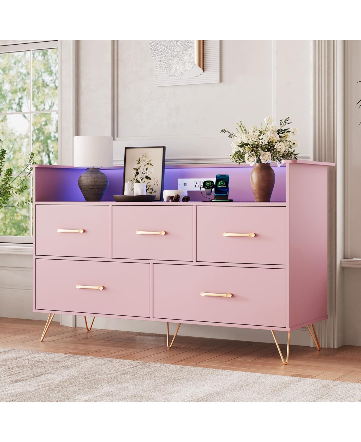 Click here for gaomon 47 5 Drawer Dresser with Led Lights and Cha... prices