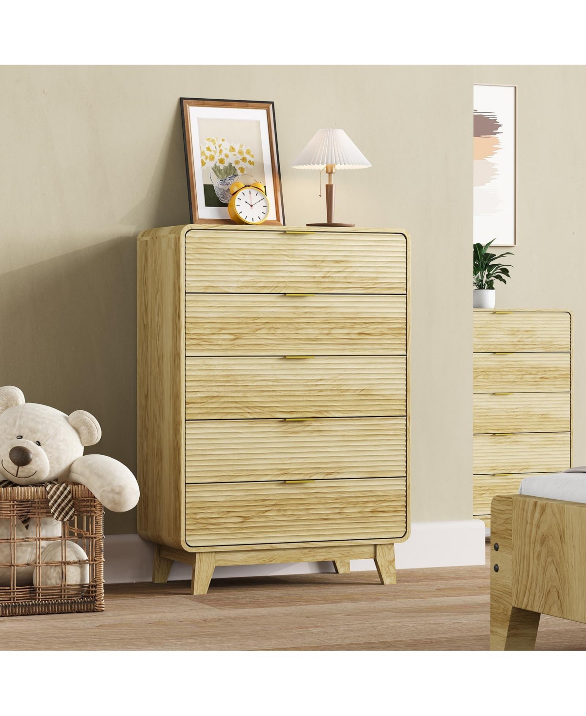 Click here for gaomon Fluted 5 Drawer Dresser with Gold Handles... prices