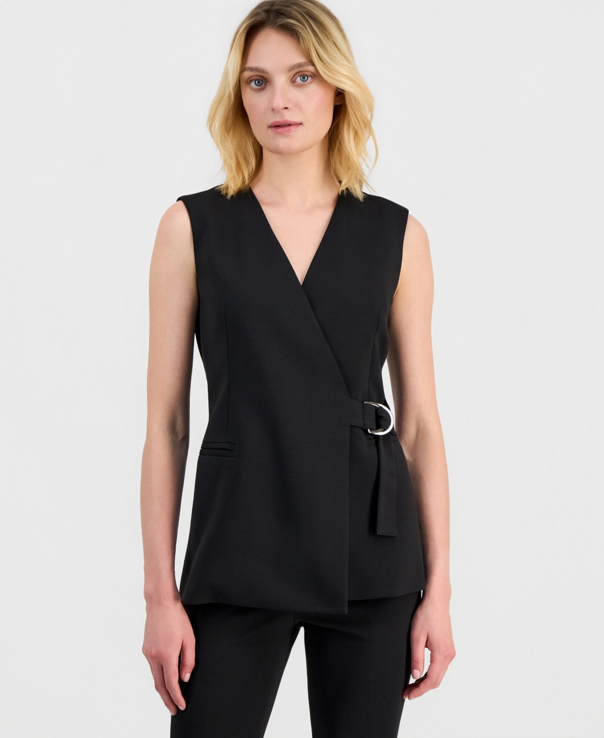 Click here for Anne Klein Womens Sleeveless D-Ring Wrap Blazer -... prices