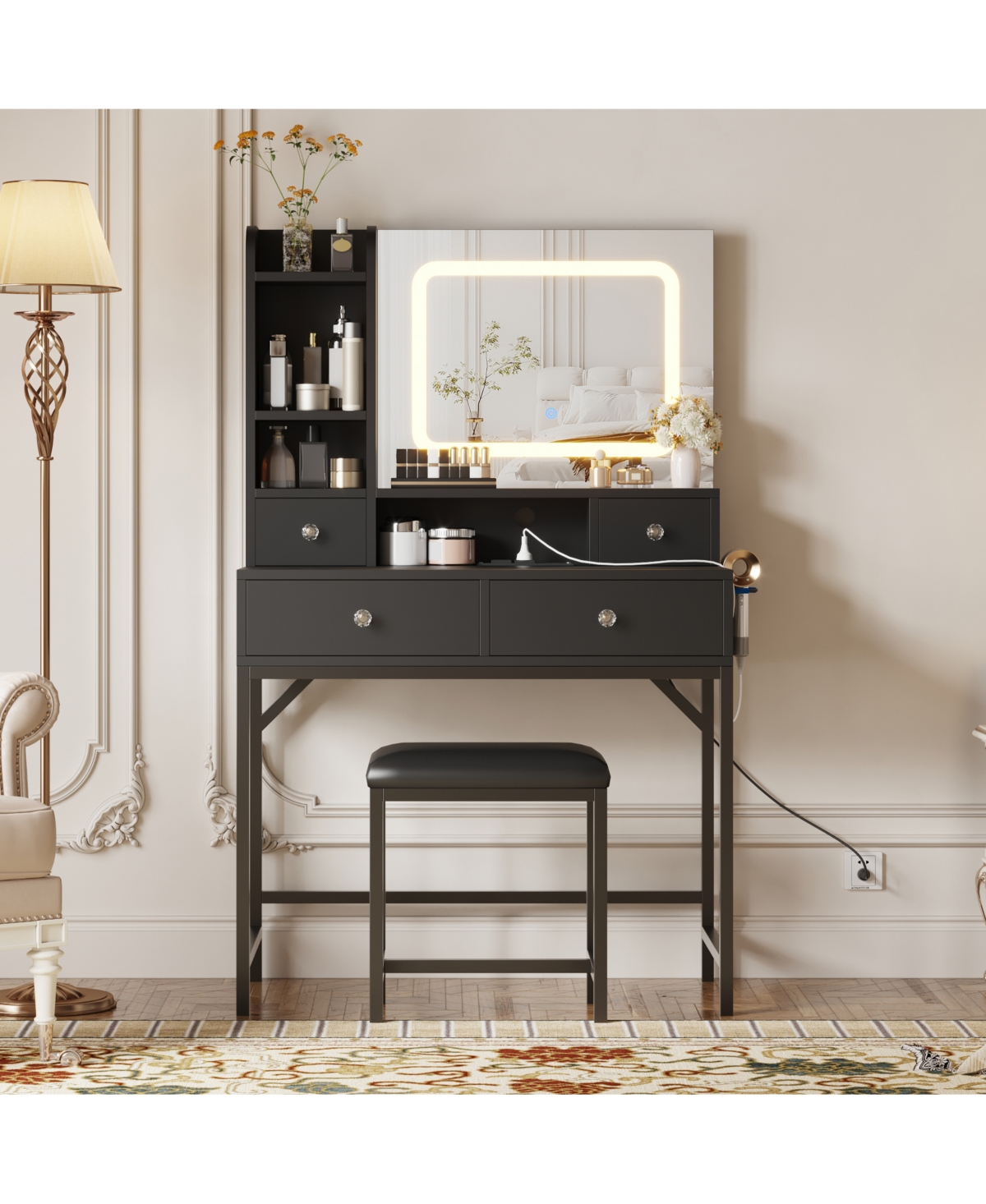 Click here for Homfan Modern Vanity Table Set with Mirror and 3-C... prices