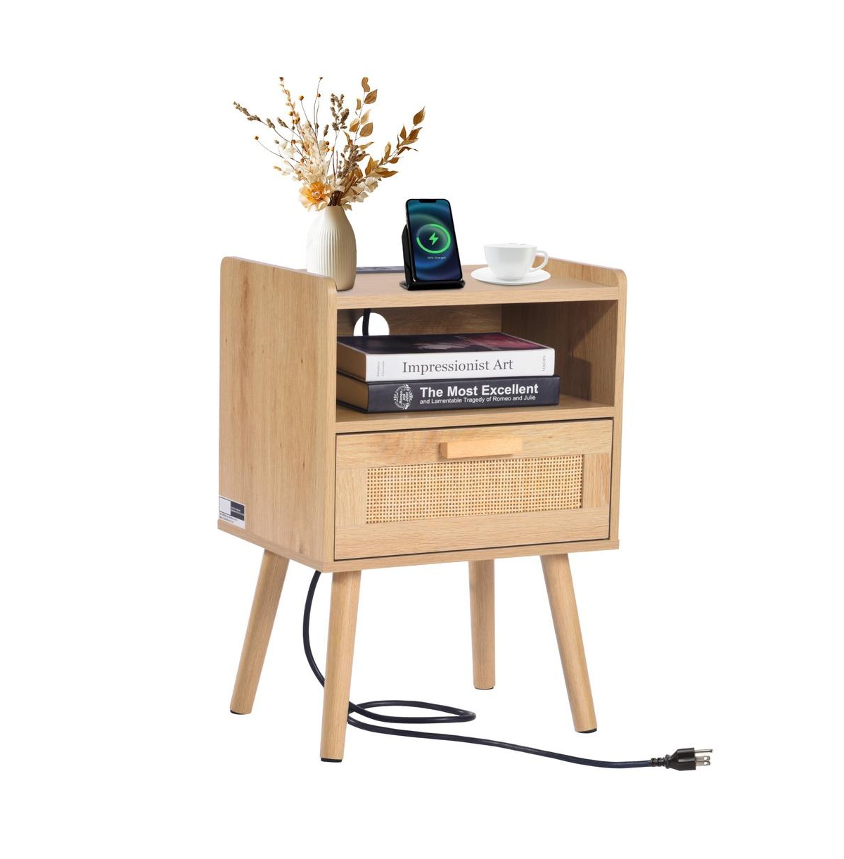 Click here for Sugift Rattan Nightstand with Built-In Charging St... prices