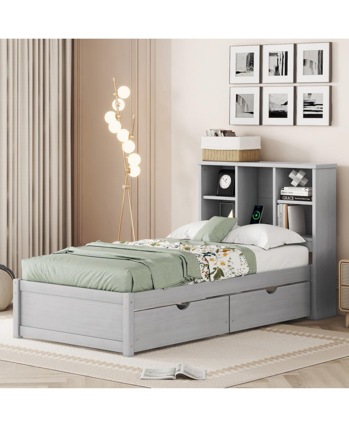 Click here for Rainsken Twin Size Storage Bed  with Bookcase Head... prices