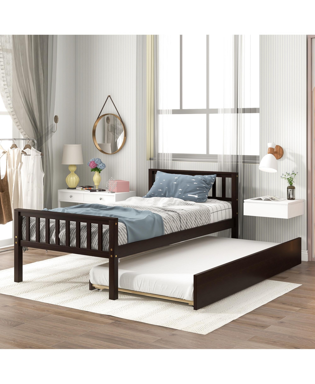 Click here for Rainsken Twin Bed with Trundle  Wood Platform Bed... prices