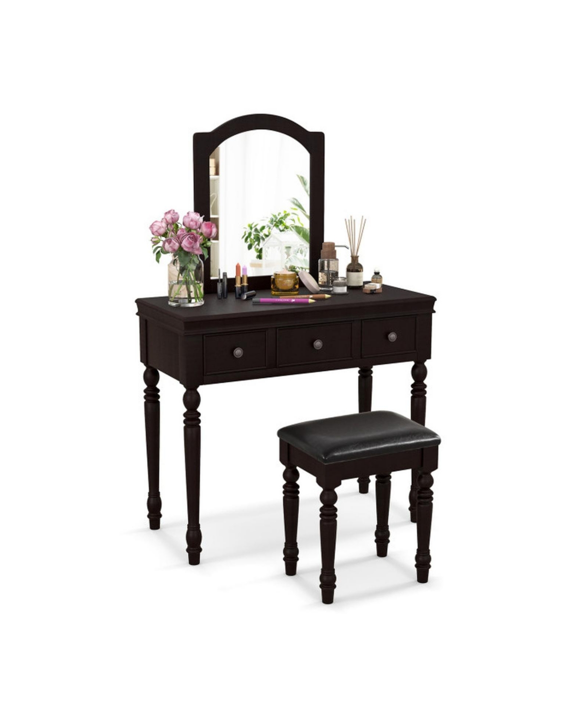 Click here for Gouun Wood Makeup Vanity Table and Stool Set with... prices