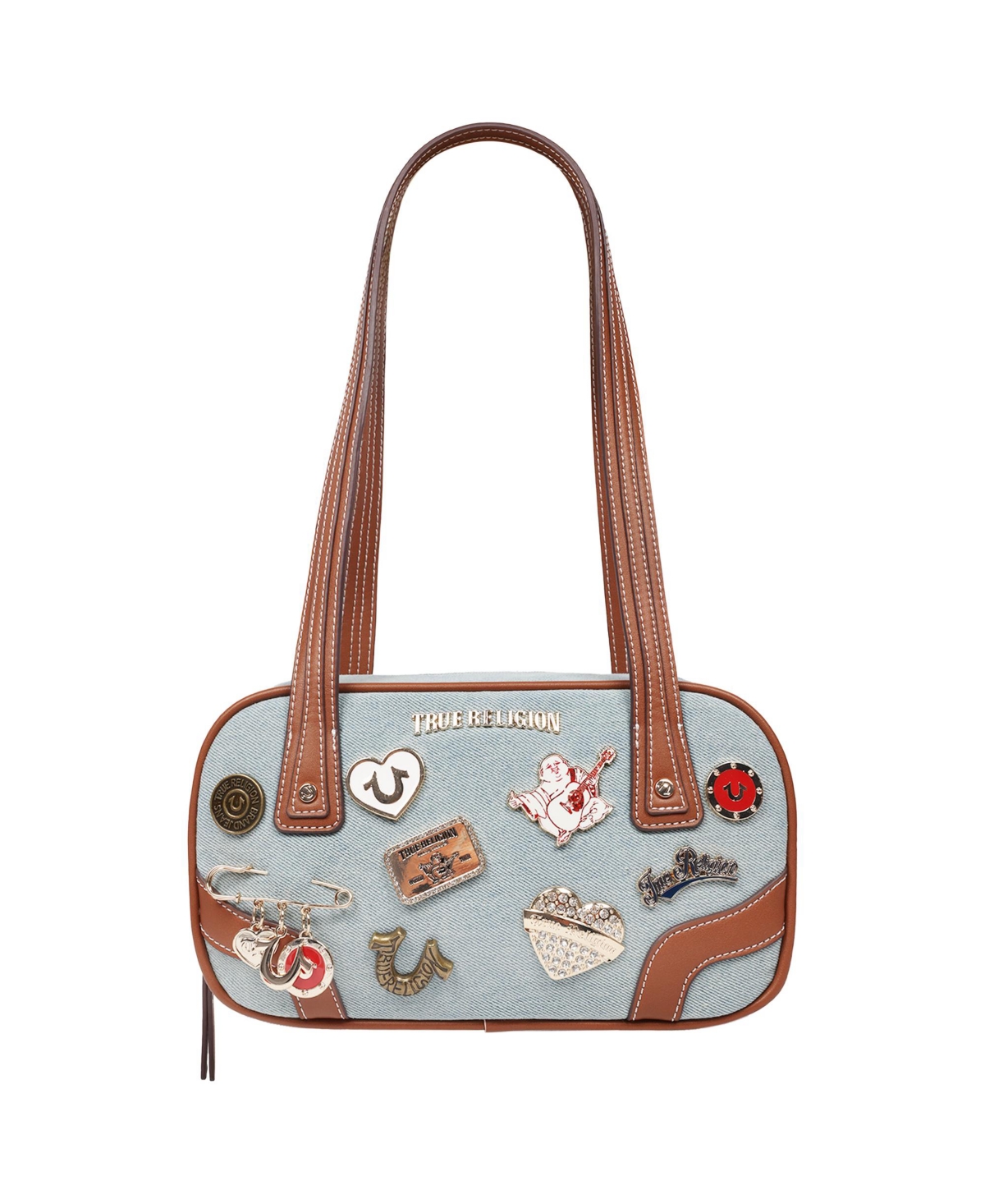 Click here for True Religion Arbor Multi Pin Logo Denim Satchel -... prices