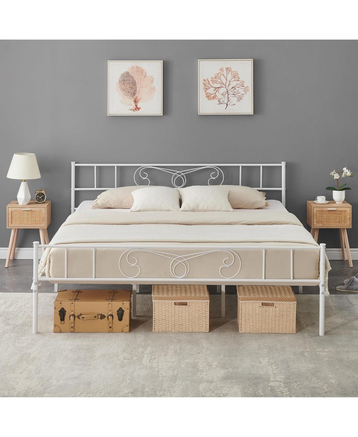 Click here for Homfan Modern Metal Bed Frame with Headboard and F... prices