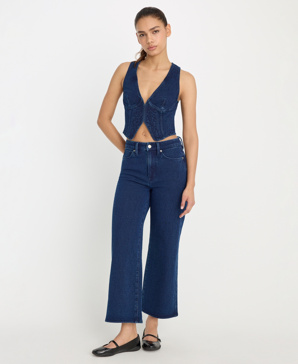 Click here for Good American Womens Jeanius Wide-Leg Crop Cotton... prices