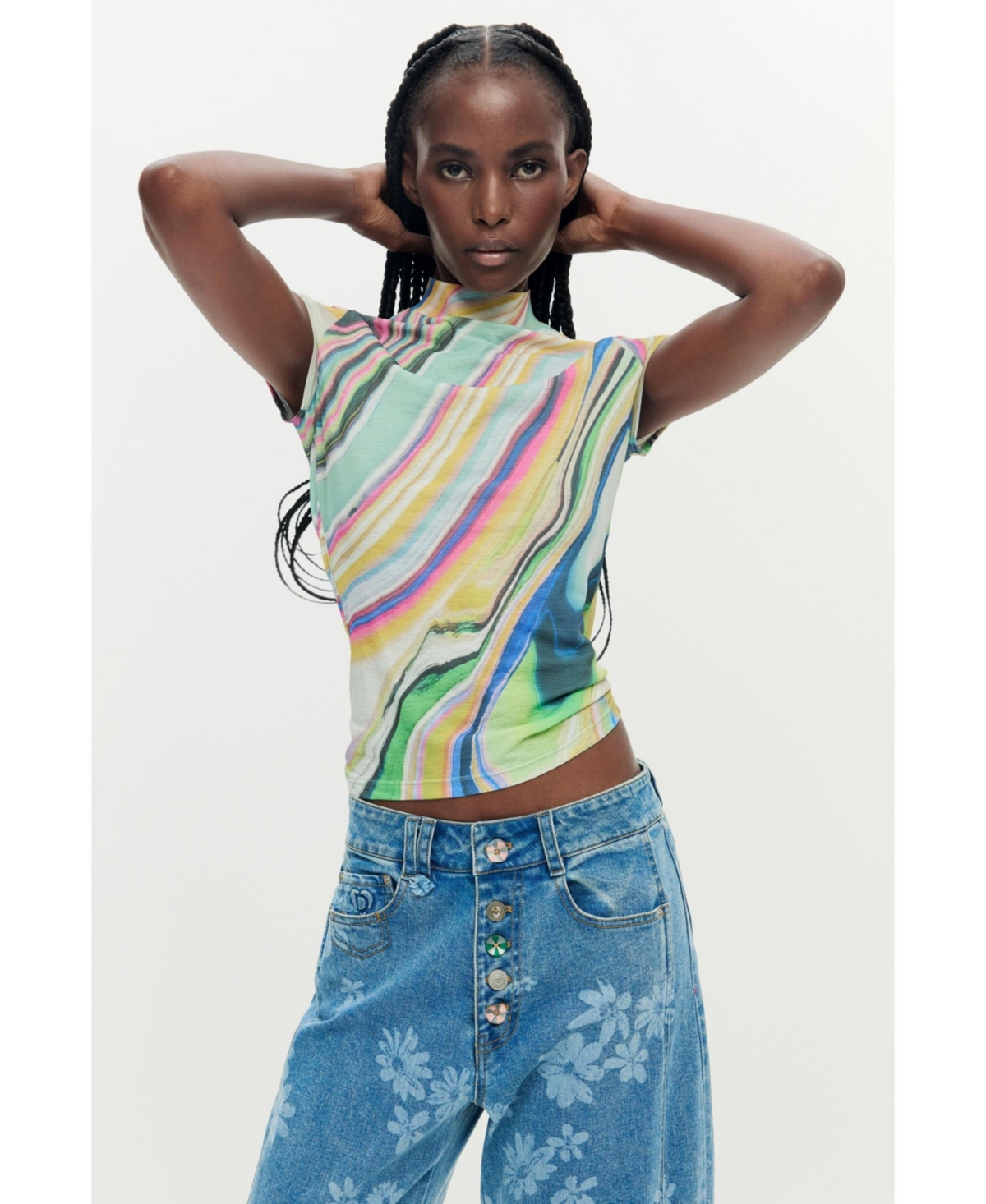 Click here for Desigual Womens Printed wavy t-shirt - Water green prices