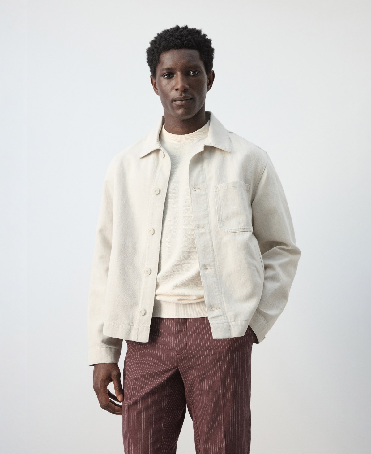 Click here for Mango Mens Cotton-Linen Denim Jacket - Ecru prices
