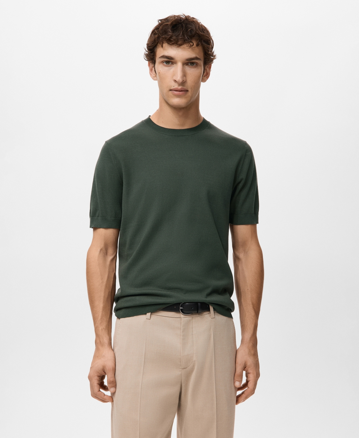 Click here for Mango Mens Cotton Fine-Knit T-Shirt - Khaki prices