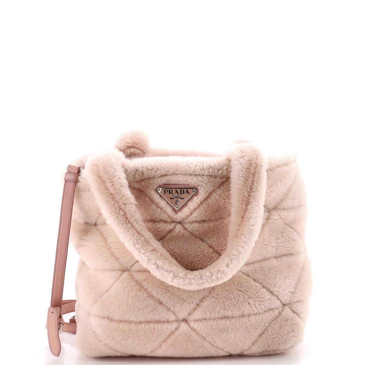 Click here for Pre-Owned Prada Triangle Tote Quilted Shearling -... prices
