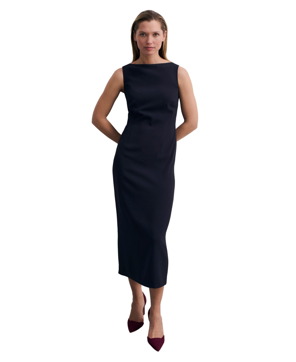 Click here for The Fold Womens Orani Clever Crepe Dress - Navy prices