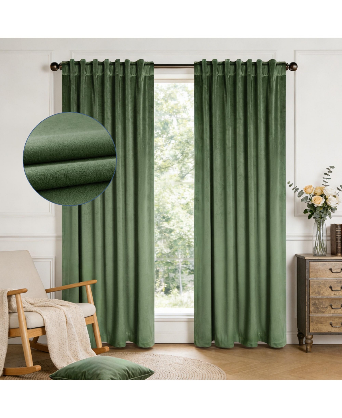 Click here for Velvet Room Darkening Back Tab Pair - Olive green prices