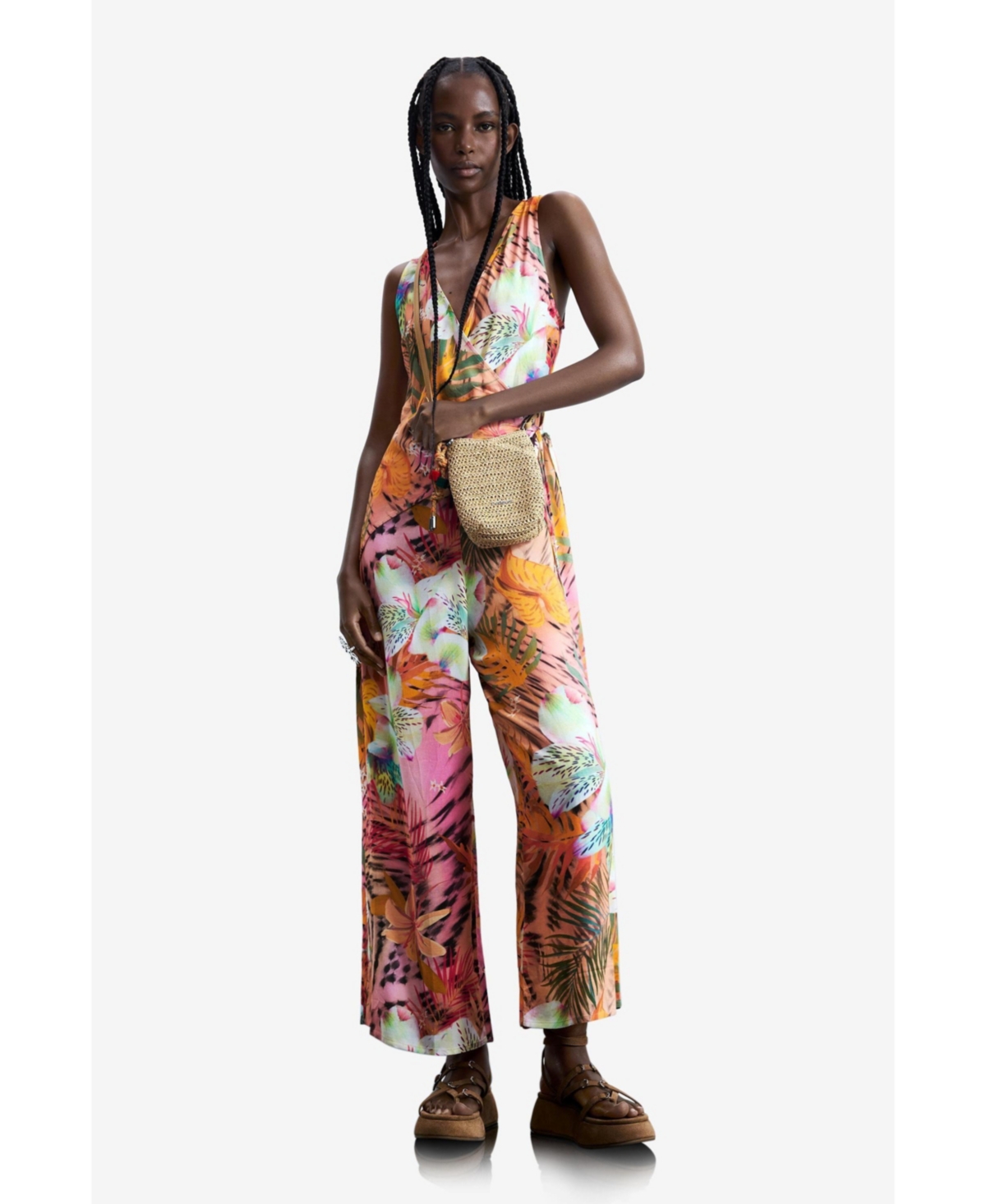 Click here for Desigual Womens Tropical Wrap Jumpsuit - Pink prices
