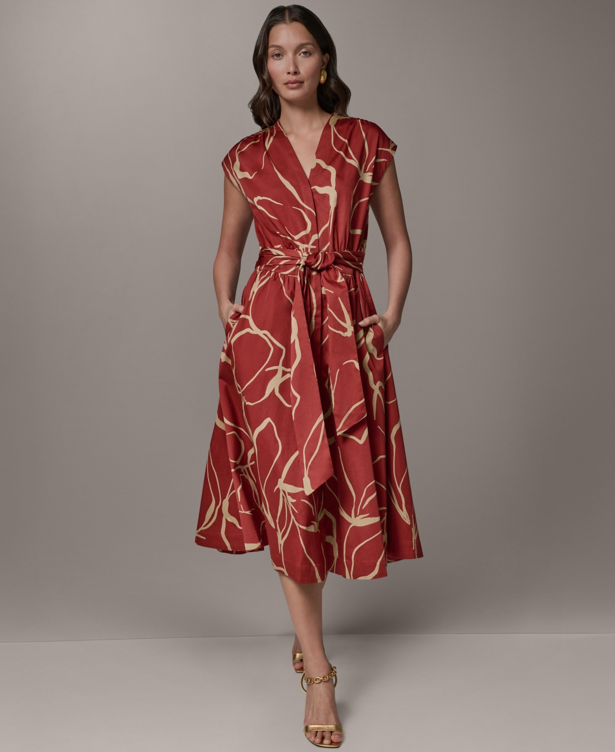 Click here for Donna Karan New York Womens Printed Tie Belt V-Nec... prices