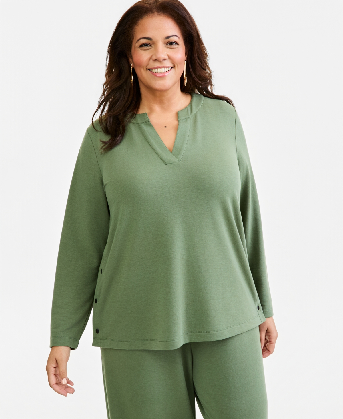 Click here for Style & Co Plus Size Luxsoft Ft Split V-Neck Long-... prices