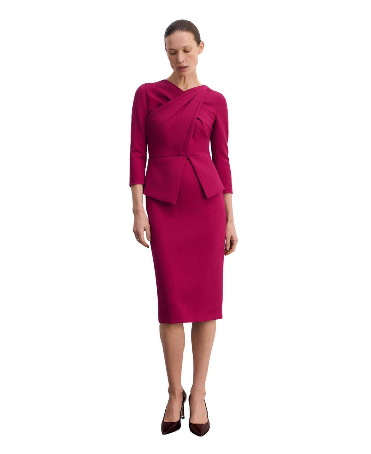 Click here for The Fold Womens Alina Peplum Midi Dress - Pink prices