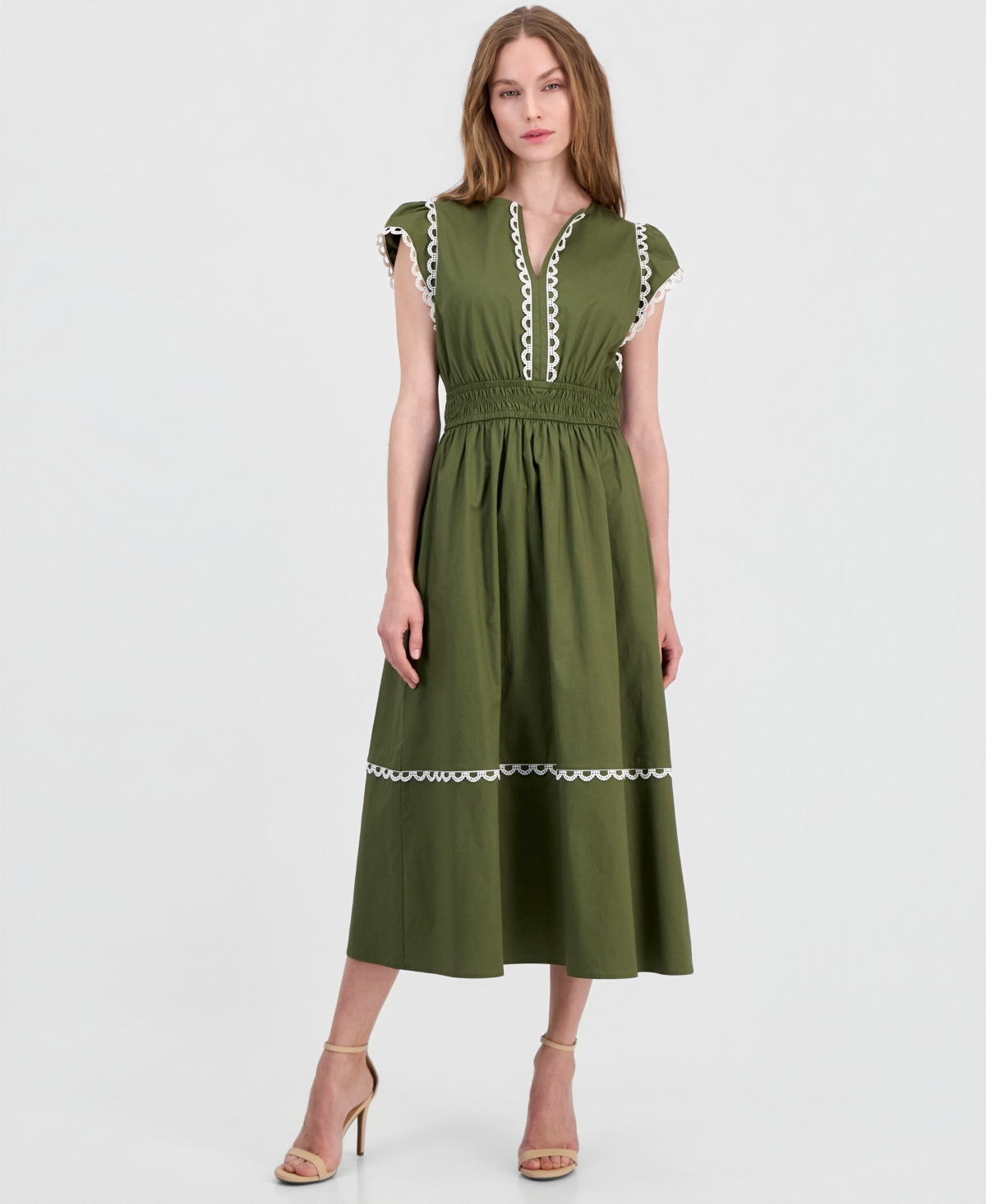 Click here for Anne Klein Womens Cotton-Blend Poplin Midi Dress -... prices