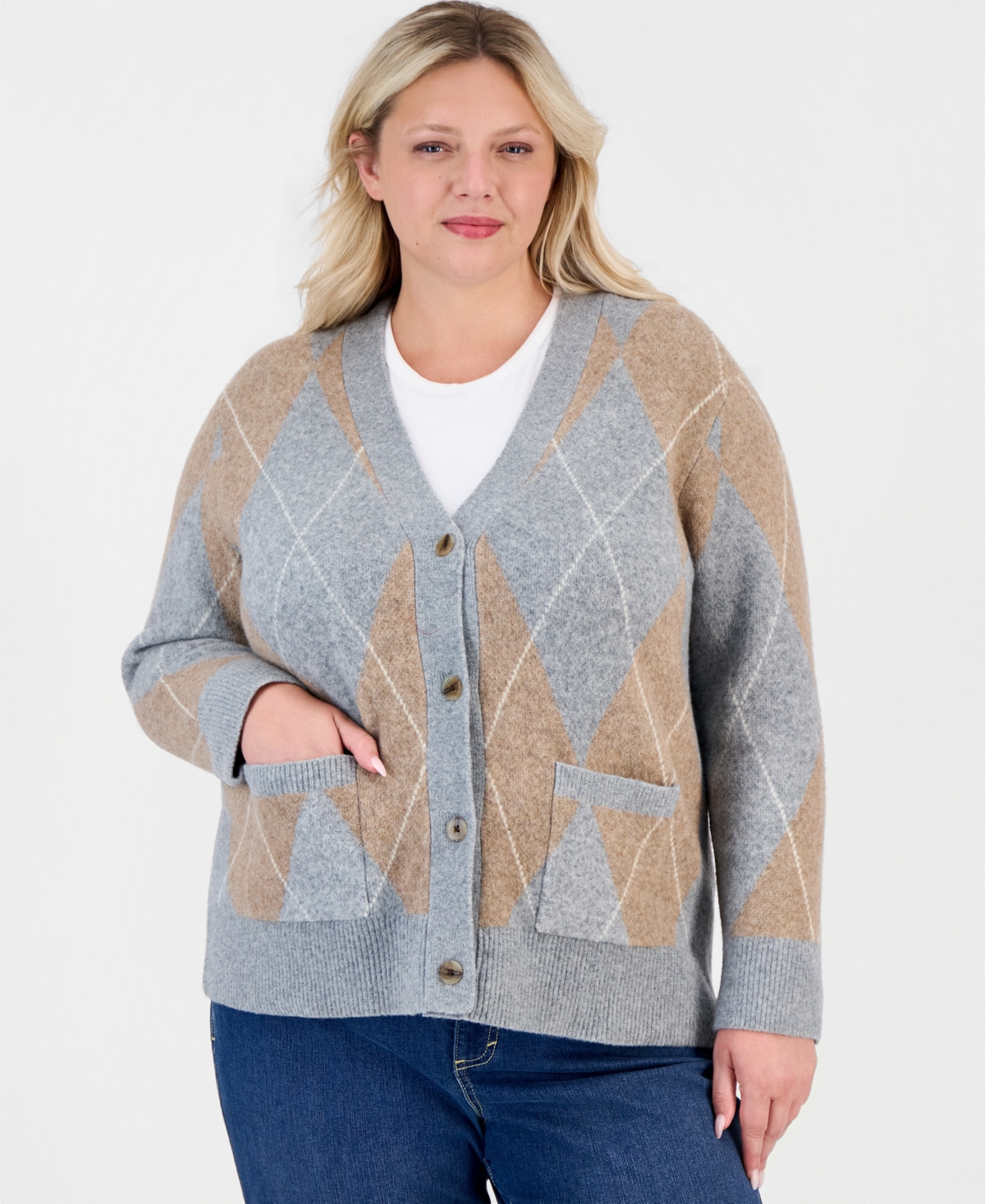 Click here for Style & Co Plus Size Argyle Cardigan  Macys Exclus... prices