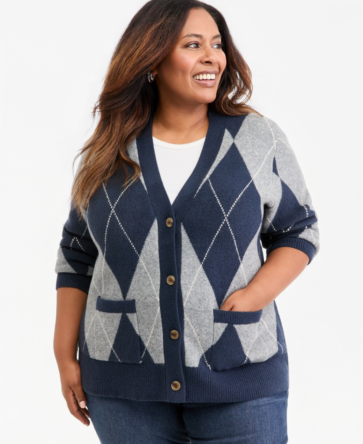 Click here for Style & Co Plus Size Argyle Cardigan  Macys Exclus... prices