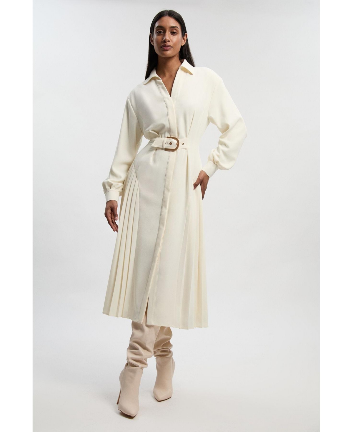 Click here for Karen Millen Womens Tailored Crepe Belted Pleated... prices