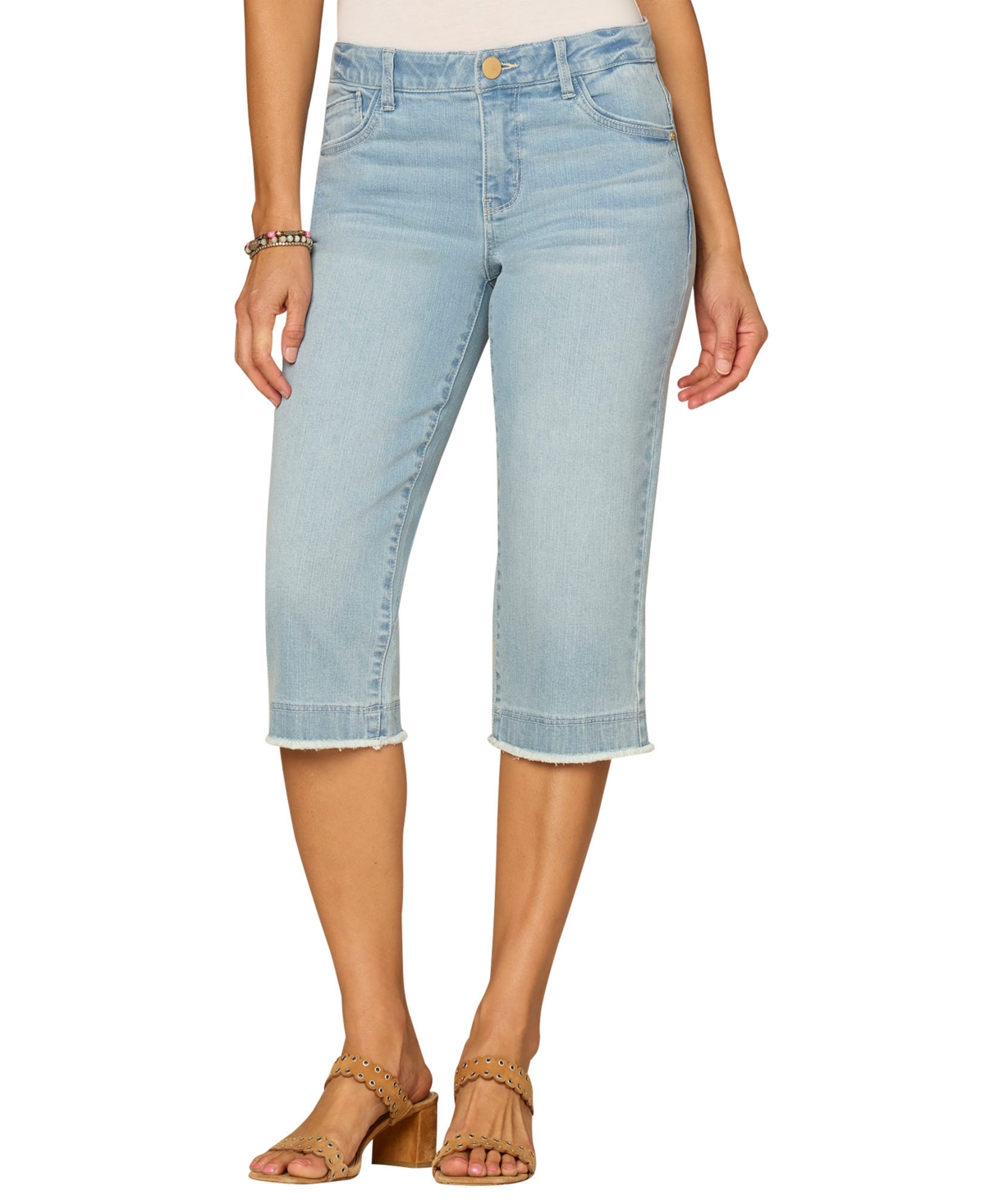 Petite Democracy Absolution(R) Mid Rise Fray Hem Denim Capris