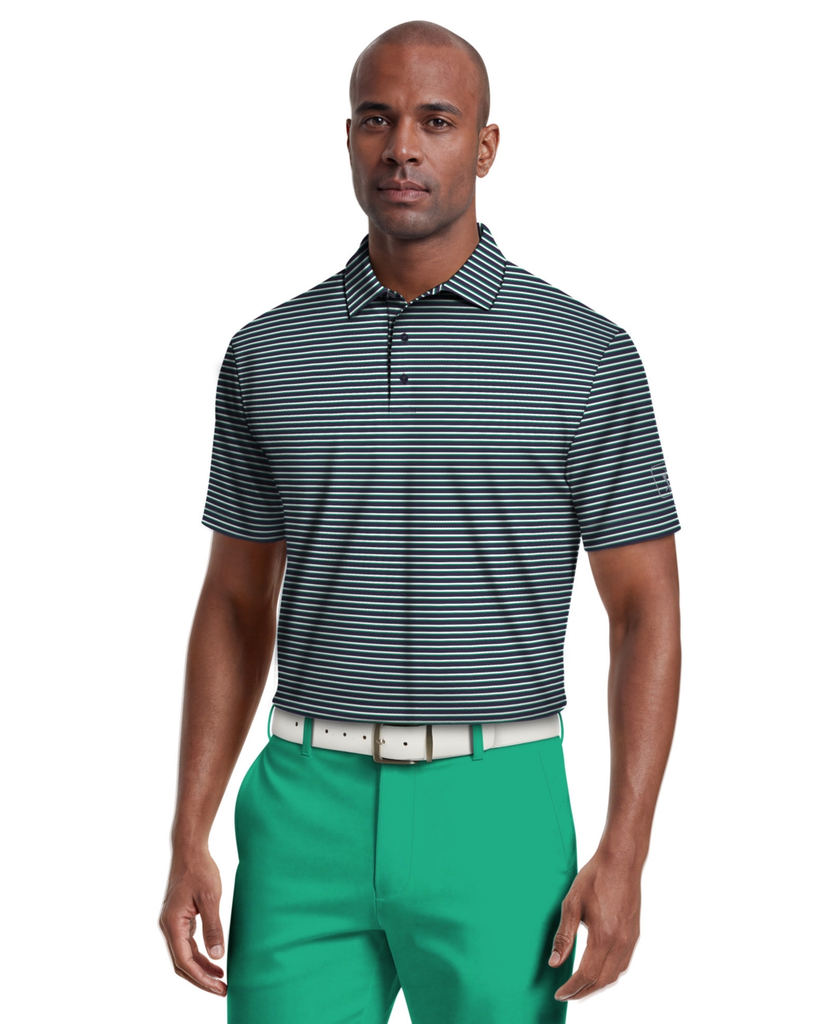 Click here for Pga Tour Mens Feeder Stripe Golf Polo Shirt - Peac... prices