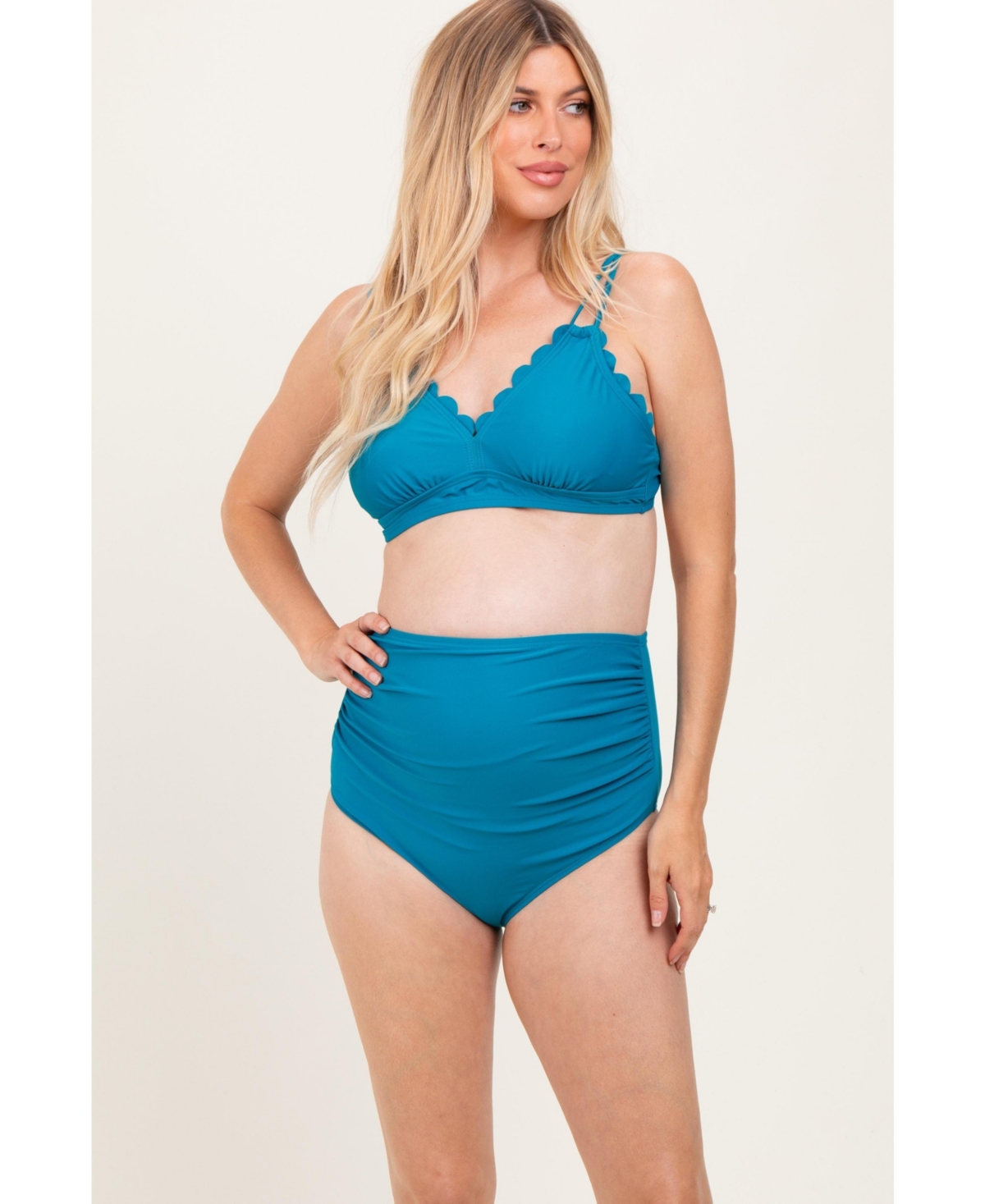 Click here for Pinkblush Maternity Teal Scalloped V-Neck High Wai... prices