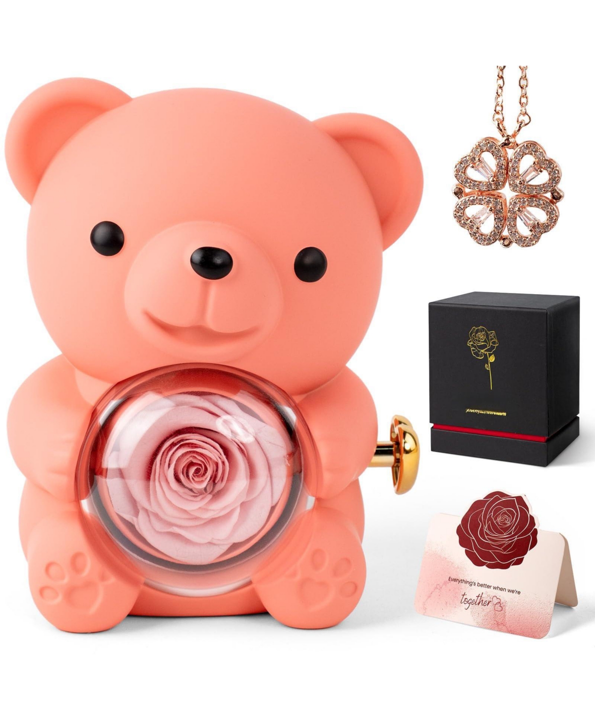 Click here for Gnuadz Teddy Bear Preserved Rose Necklace Box Coup... prices