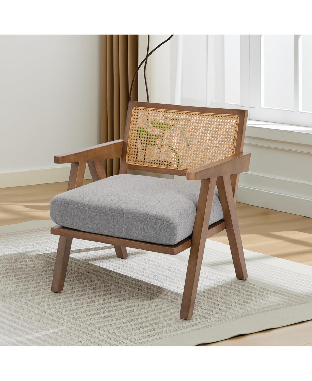 Click here for gaomon Wood Accent Chair with Rattan Backrest and... prices