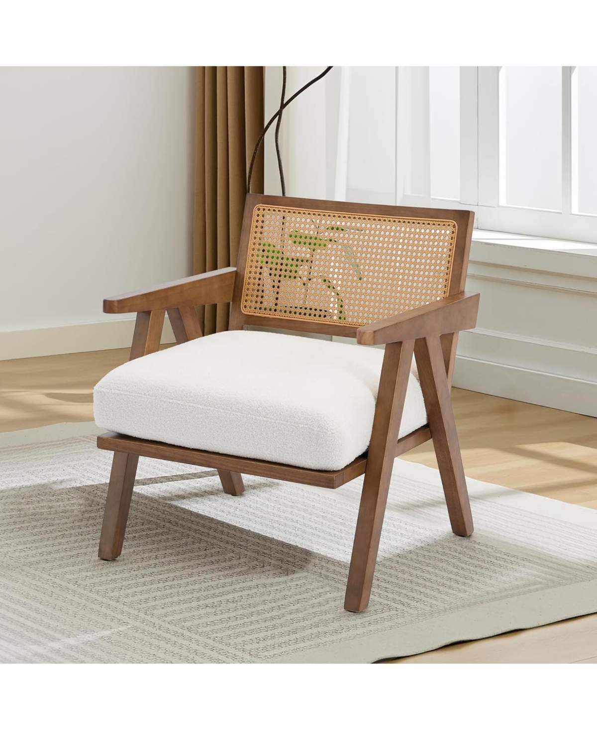 Click here for gaomon Wood Accent Chair with Rattan Backrest and... prices