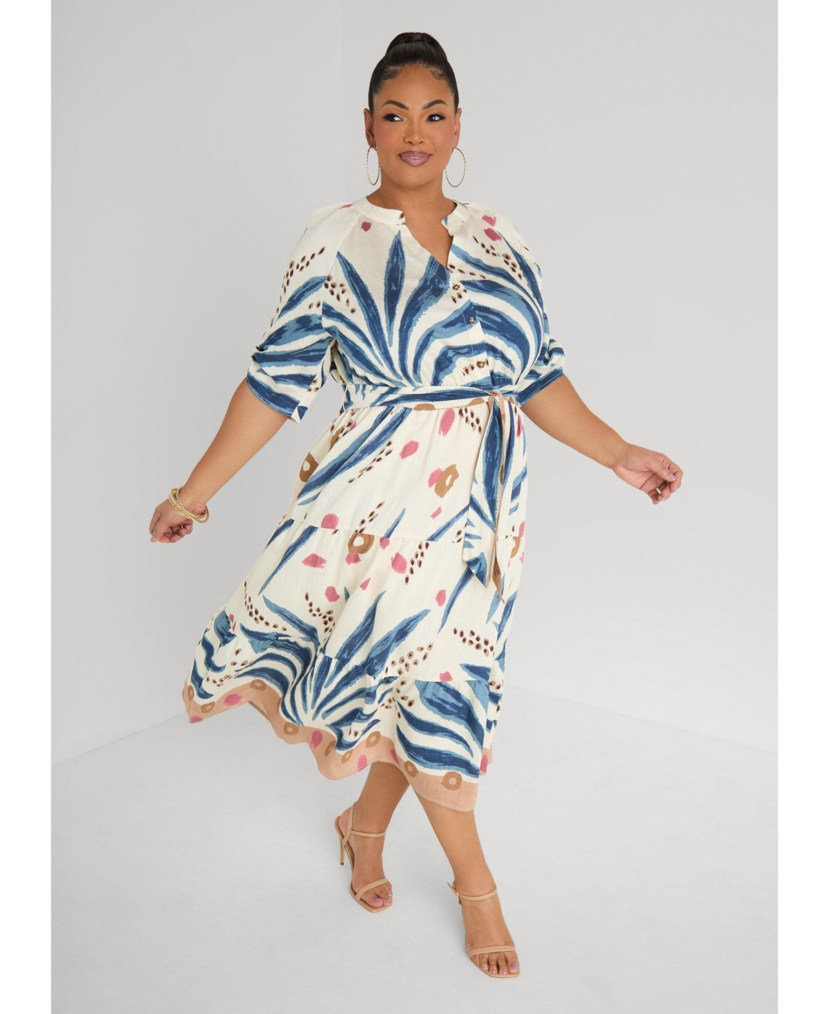 Click here for Ashley Stewart Womens Abstract Print A Line Midaxi... prices