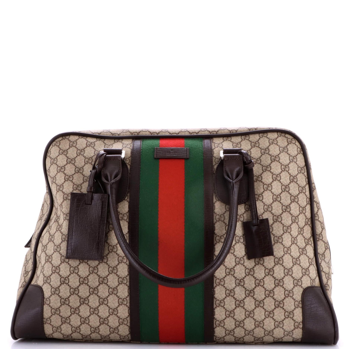 Click here for Pre-Owned Gucci Large Web Zip Weekender Tote Gg Co... prices