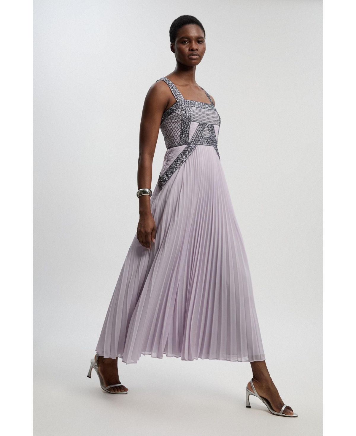 Click here for Karen Millen Womens Embellished Pleated Woven Midi... prices