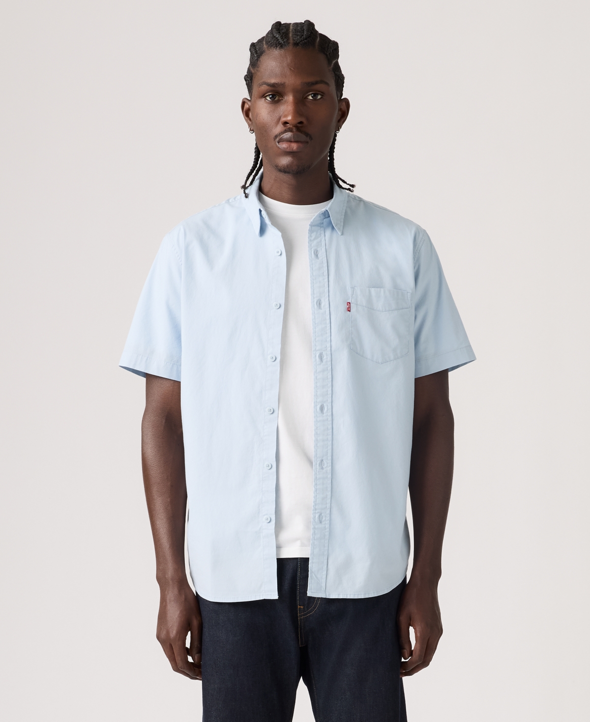 Levis Mens Classic 1 Pocket Short Sleeve Regular Fit Shirt - Niagra Mist
