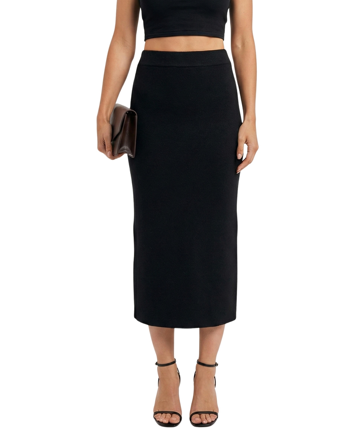 Click here for Modenaire Womens High-Rise Knit Midi Skirt - Black prices