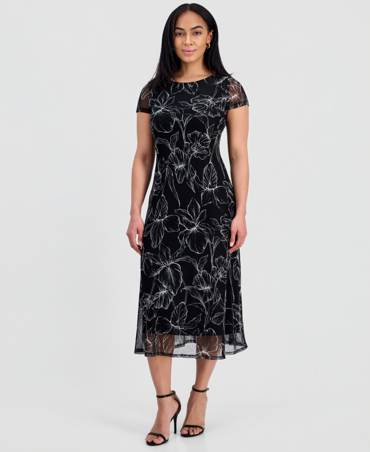 Click here for Connected Womens Printed Mesh Midi Dress - BLK prices