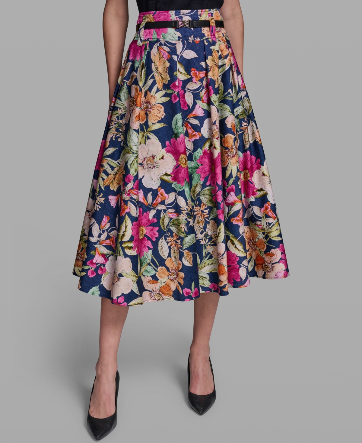 Click here for Karl Lagerfeld Paris Womens Printed Belted Midi Sk... prices